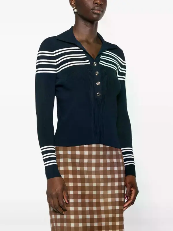 Gucci Striped Ribbed-knit Polo Top