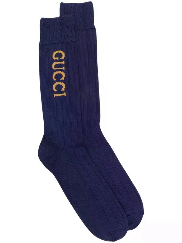 Gucci Ribbed Knit Logo Socks - Blue