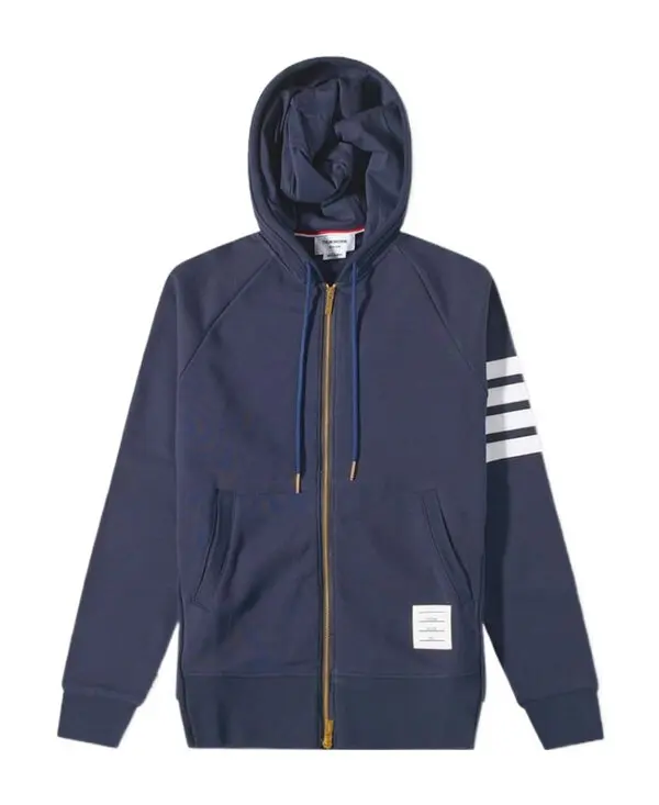 Thom Browne Zip-up Hoodie With Signature Stripes - Black