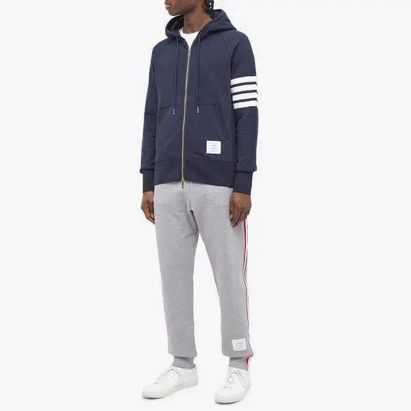 Thom Browne Zip-up Hoodie With Signature Stripes - Black