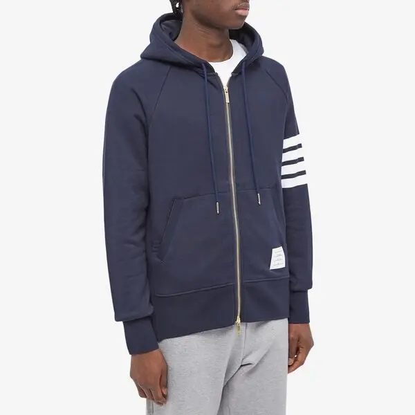 Thom Browne Zip-up Hoodie With Signature Stripes - Black