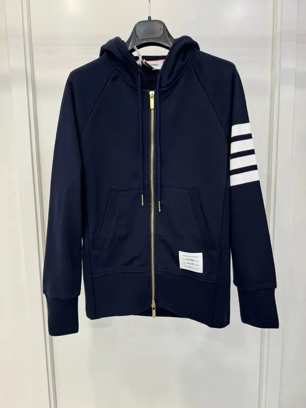 Thom Browne Zip-up Hoodie With Signature Stripes - Black