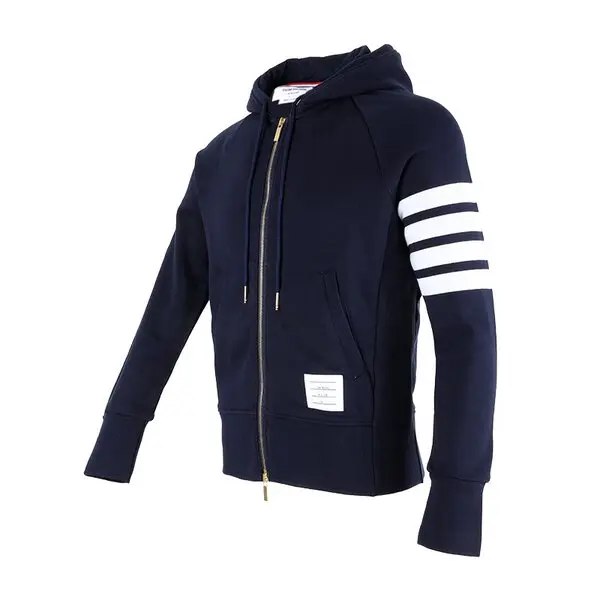Thom Browne Zip-up Hoodie With Signature Stripes - Black