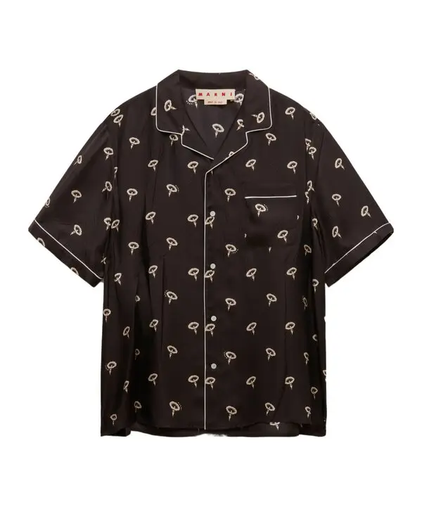Marni Brown Silk Twill Pyjama Shirt With Floral Print - Teak