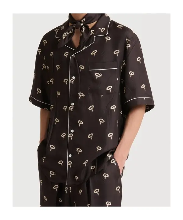 Marni Brown Silk Twill Pyjama Shirt With Floral Print