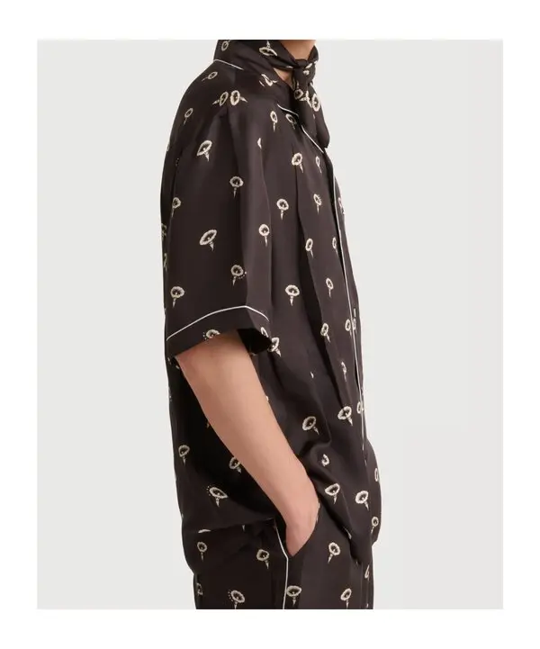 Marni Brown Silk Twill Pyjama Shirt With Floral Print
