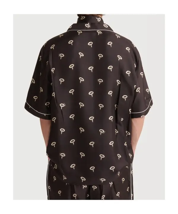 Marni Brown Silk Twill Pyjama Shirt With Floral Print