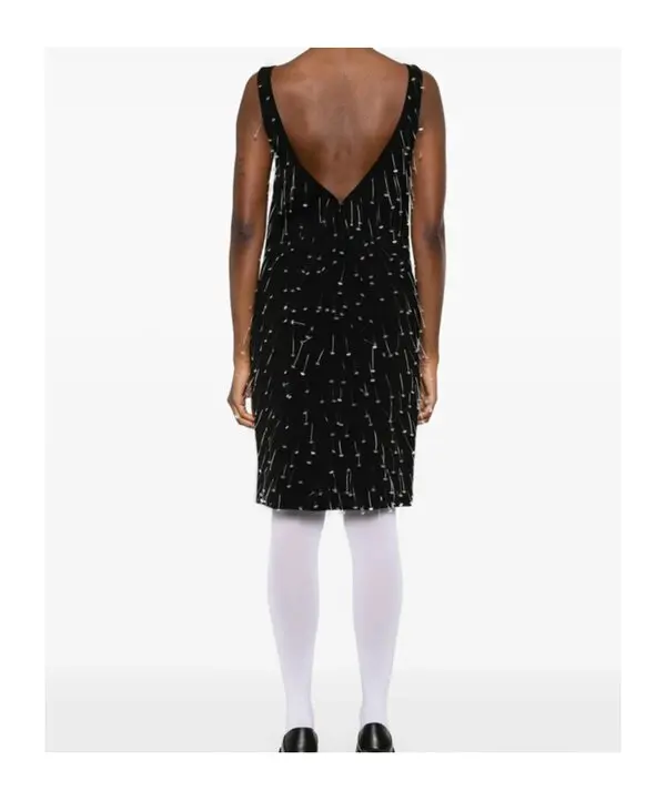 Moschino Sleeveless Boat Neck Midi Dress With Embellishments