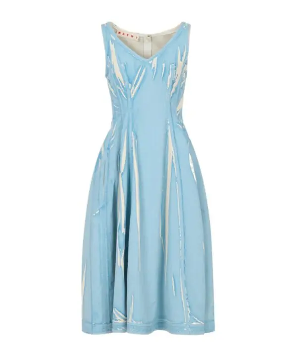 Marni Screen-printed Denim Midi Dress - Light Blue