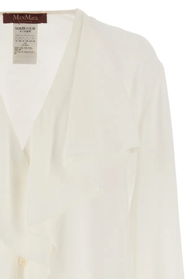 Max Mara V-neck Ruffled Silk Crepe De Chine Blouse - No