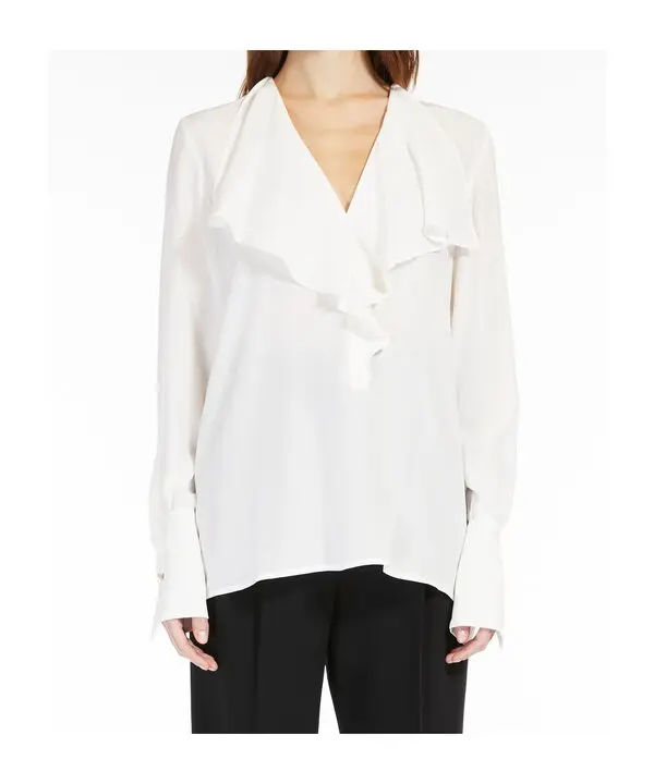 Max Mara V-neck Ruffled Silk Crepe De Chine Blouse