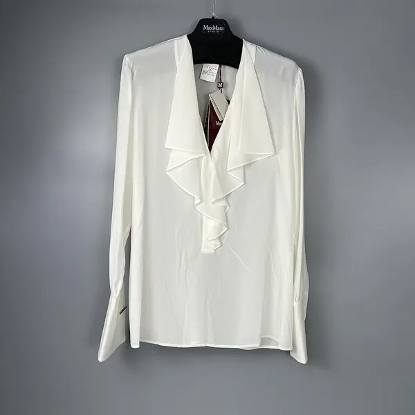 Max Mara V-neck Ruffled Silk Crepe De Chine Blouse - White
