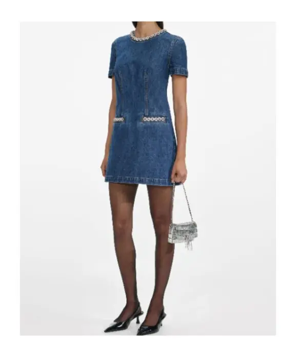 SELF-PORTRAIT Embellished Denim Mini Dress