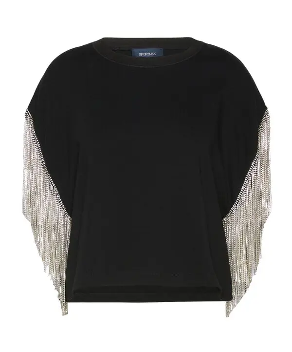 Sportmax Rhinestone Fringe-adorned Cotton Boxy T-shirt - Black