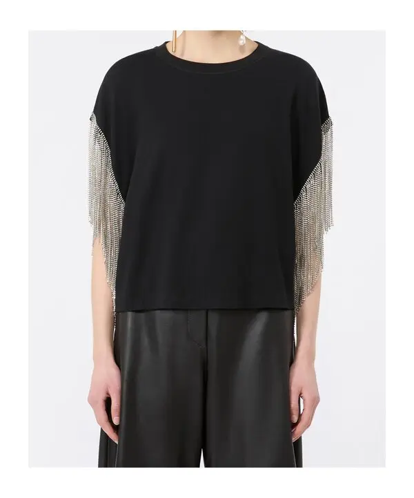 Sportmax Rhinestone Fringe Cotton T-shirt