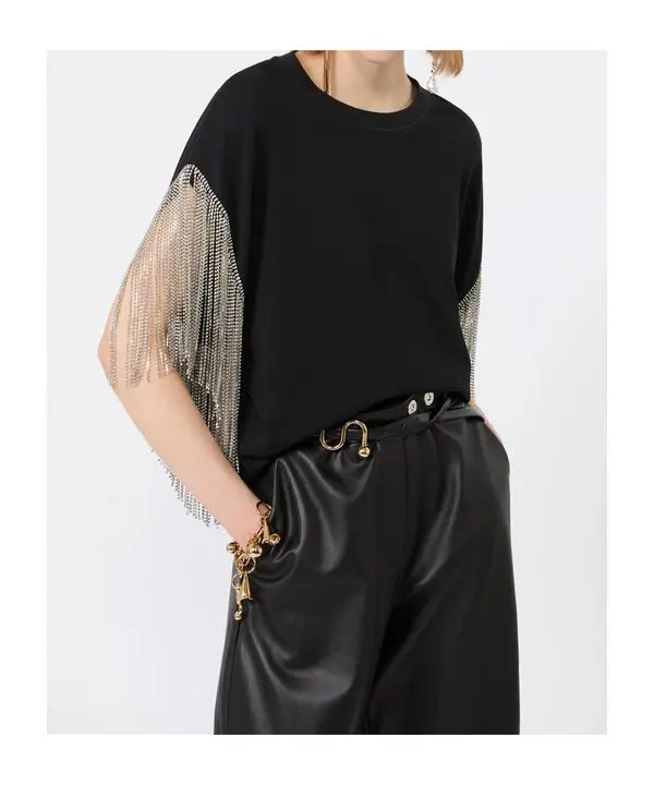 Sportmax Rhinestone Fringe Cotton T-shirt