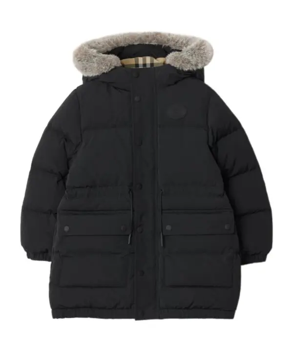 Burberry Faux Fur Trim Nylon Puffer Coat - Black