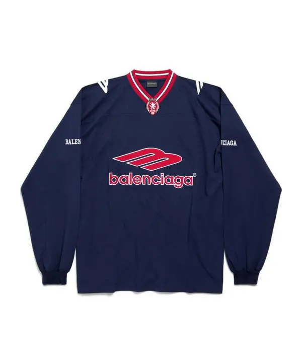 Balenciaga 3b Football Long Sleeve V-neck T-shirt - Dark Navy/red
