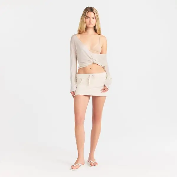 SKIMS Deep Plunge Top | Black | Medium | Slinky Knit - Buff
