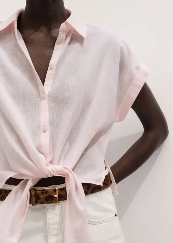 ME+EM Cotton Tie Front Shirt Iced
