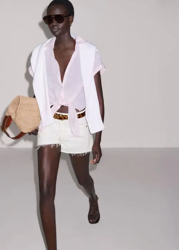 ME+EM Cotton Tie Front Shirt Iced