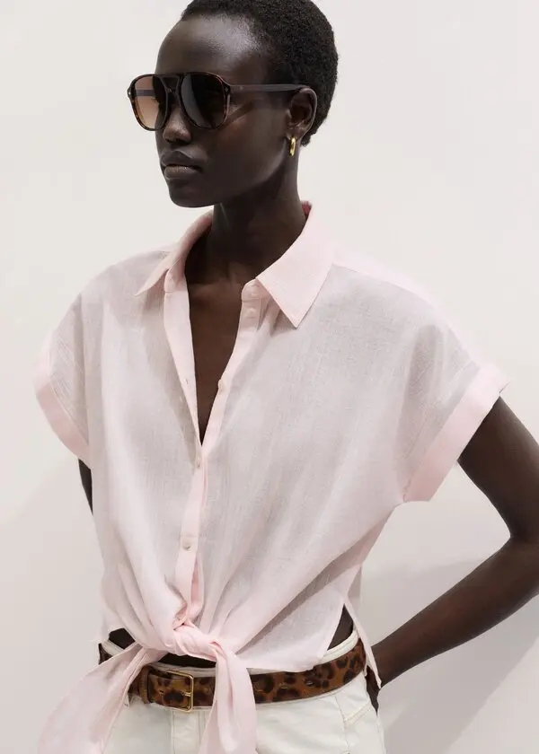 ME+EM Cotton Tie Front Shirt Iced