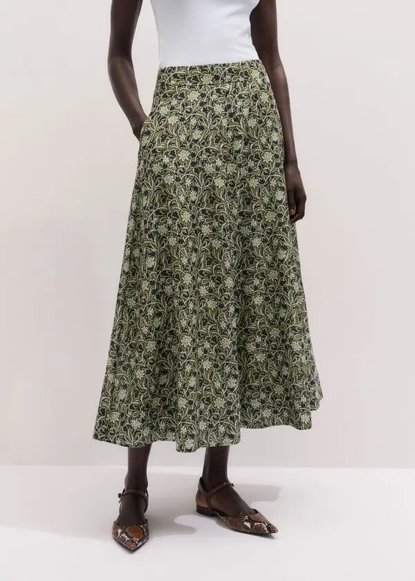 ME+EM Silk Cotton Floral Print Maxi Skirt