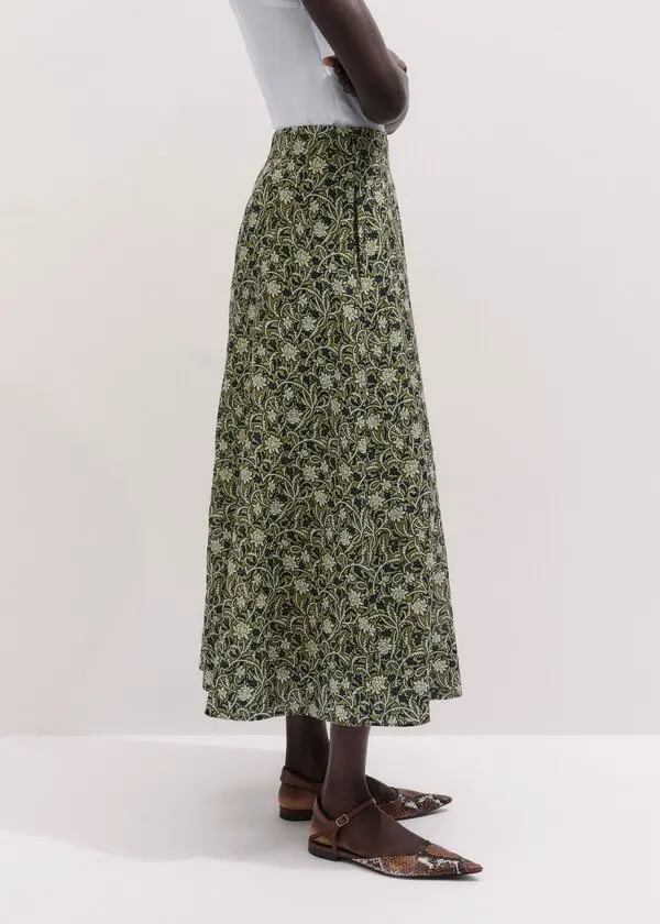 ME+EM Silk Cotton Floral Print Maxi Skirt