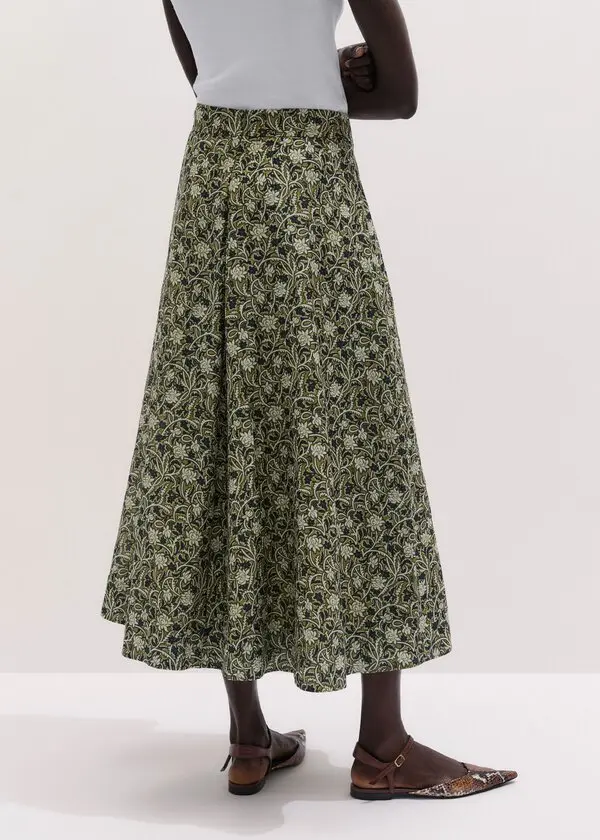 ME+EM Silk Cotton Floral Print Maxi Skirt