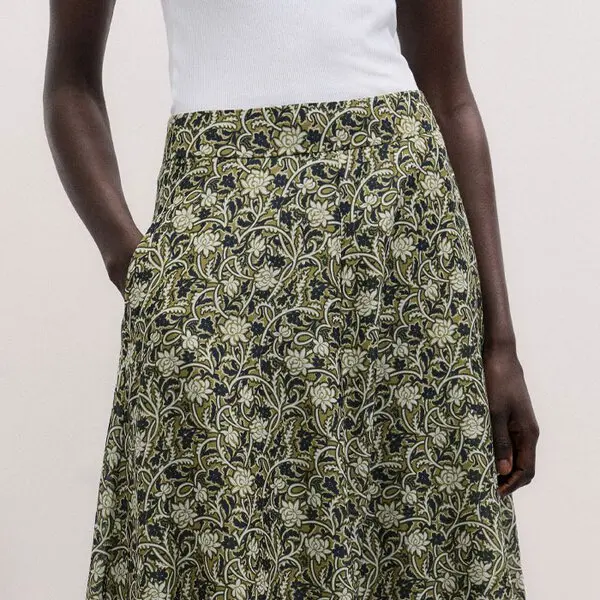 ME+EM Silk Cotton Floral Print Maxi Skirt