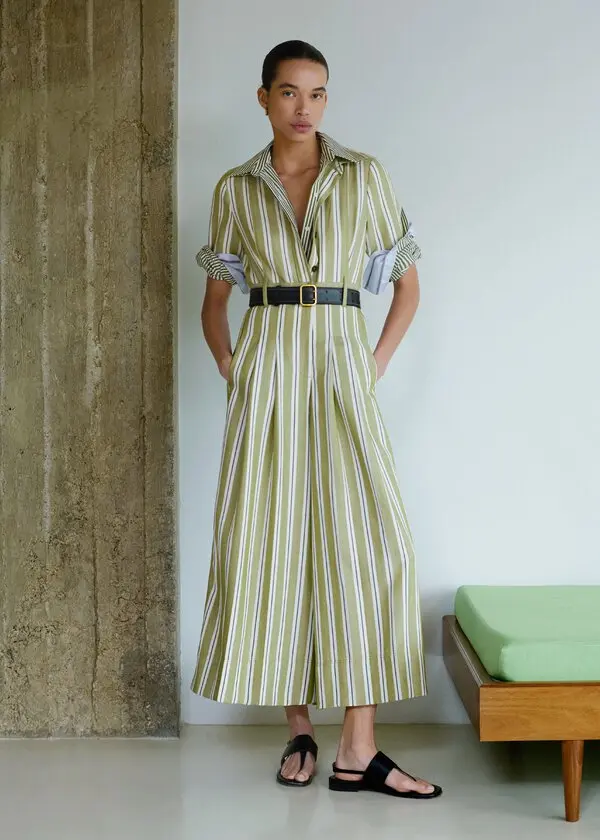 ME+EM Stripe Wide-leg Cropped Jumpsuit - Olive/multi