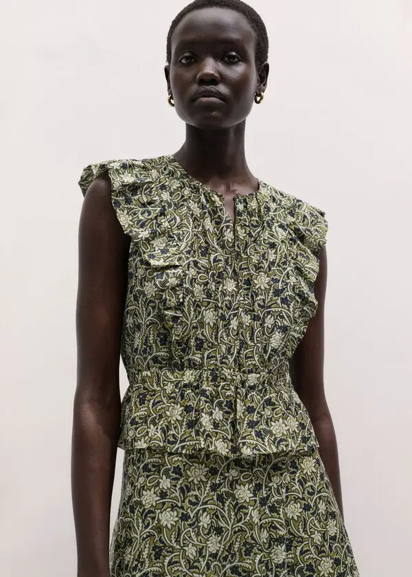 ME+EM Silk Cotton Floral Print Peplum Top