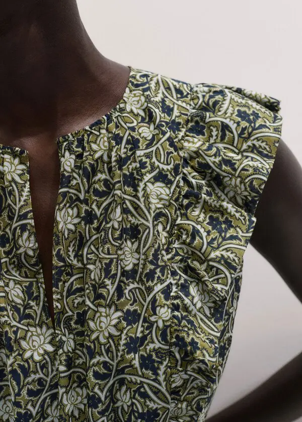 ME+EM Silk Cotton Floral Print Peplum Top