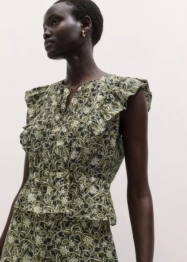 ME+EM Silk Cotton Floral Print Peplum Top