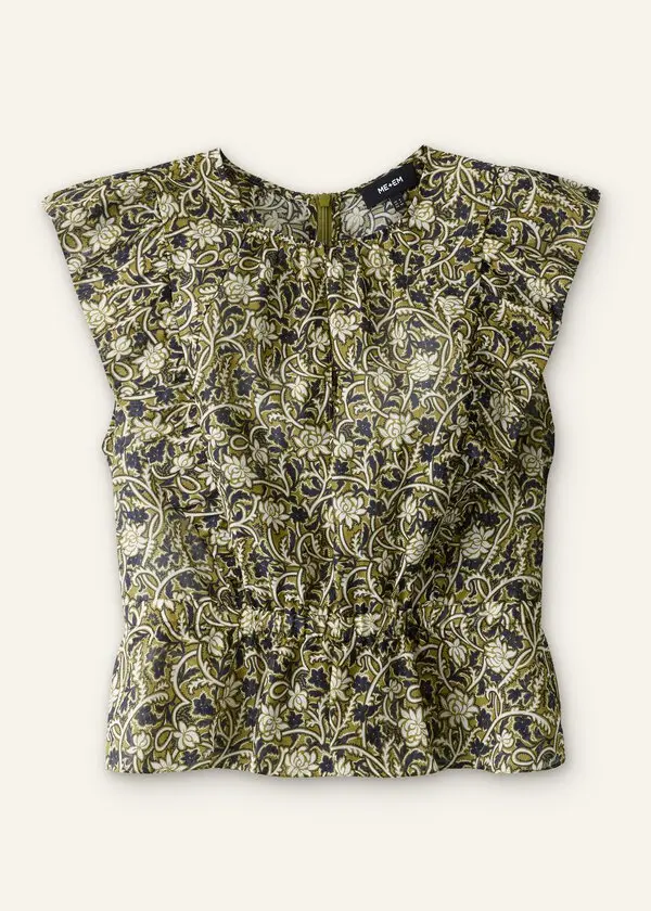 ME+EM Silk Cotton Floral Print Peplum Top