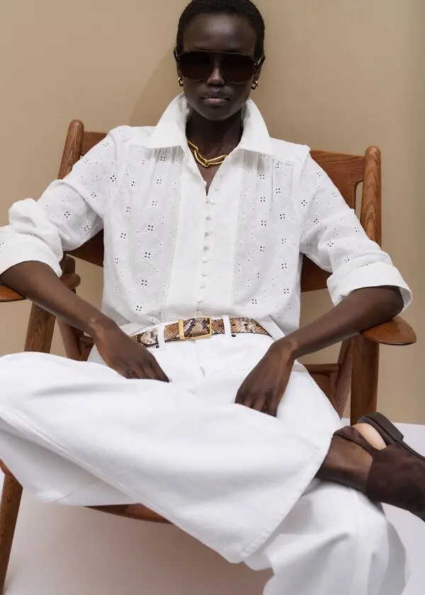 ME+EM Embroidered Cotton Broderie Cropped Blouse