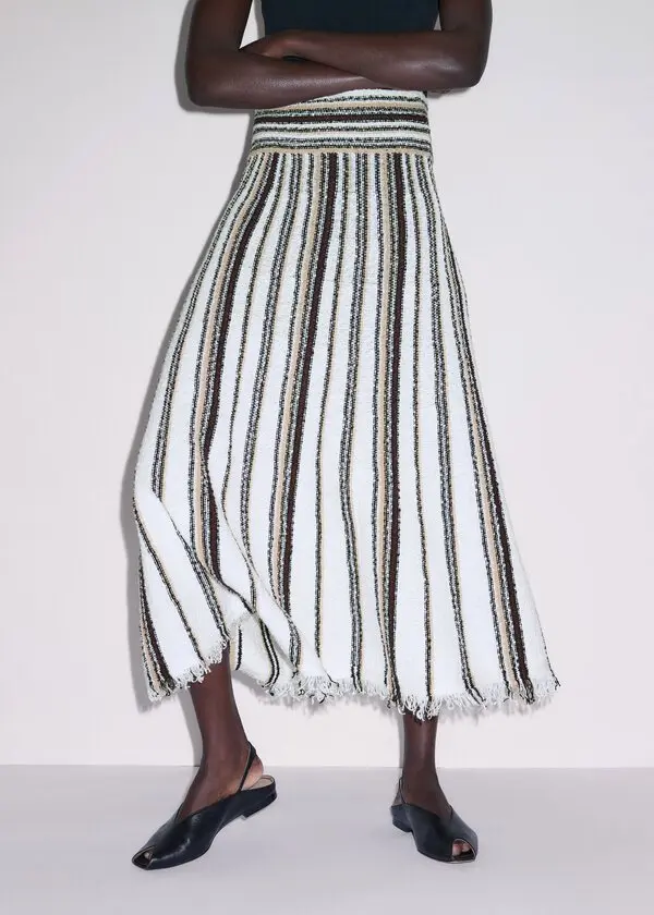ME+EM Bouclé Stripe Knit Maxi Skirt - Cream Multi