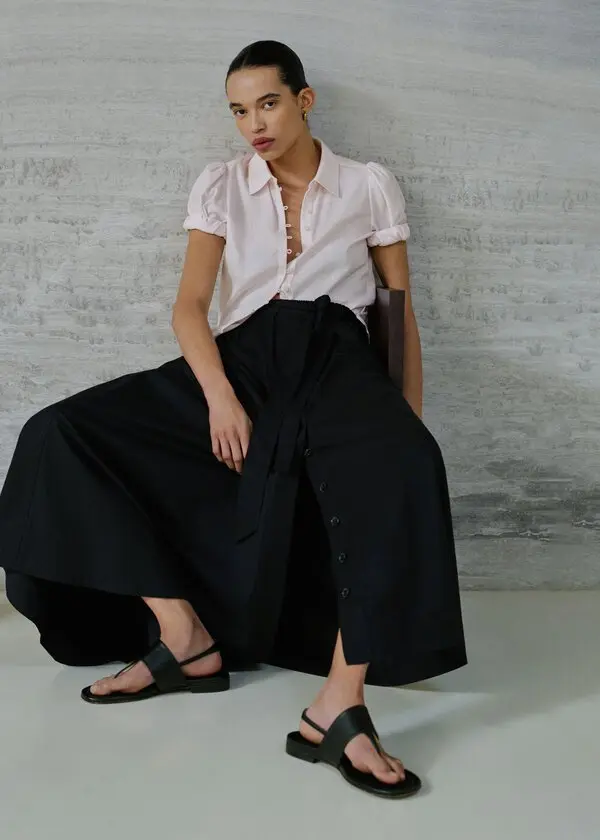 ME+EM Cotton A-line Maxi Skirt With Belt