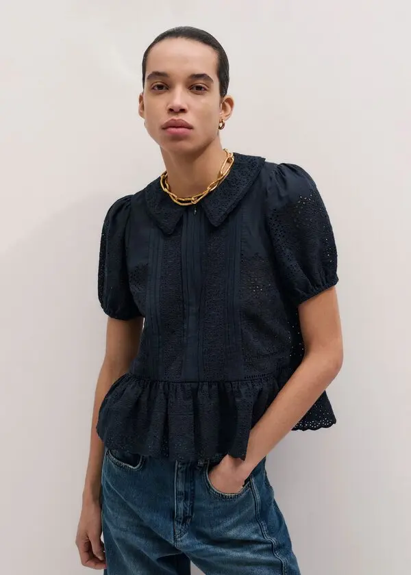 ME+EM Cotton Broderie Peplum Top