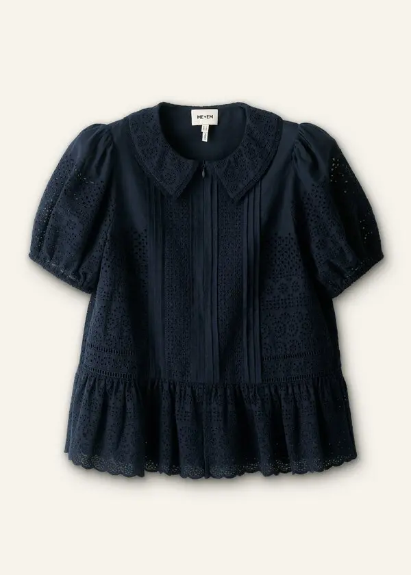 ME+EM Cotton Broderie Peplum Top