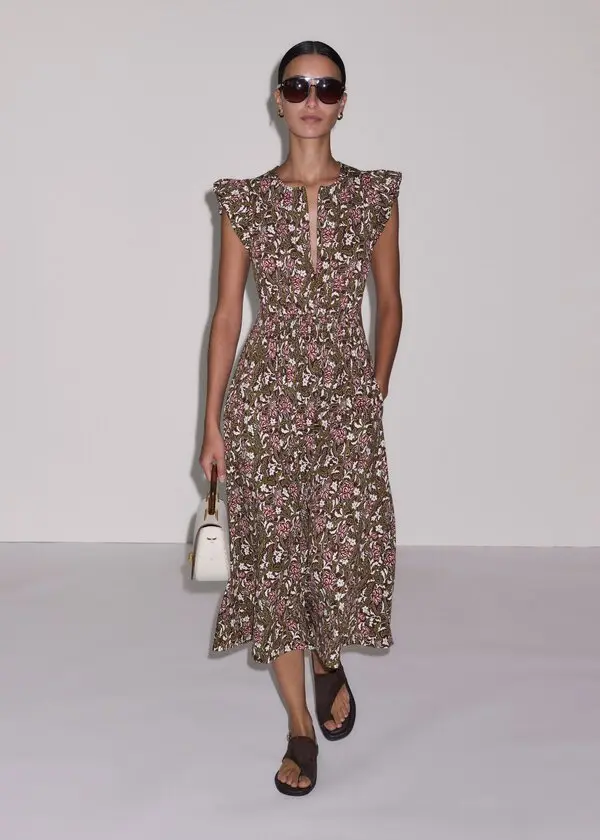 ME+EM Floral Print Midi Dress - Cinnamon Multi