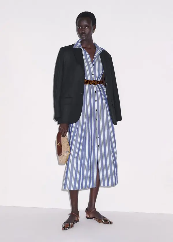 ME+EM Striped Midi Shirt Dress With Belt