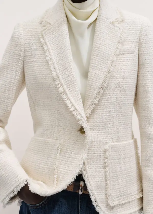ME+EM Textured Frayed Cardigan Blazer - Ivory