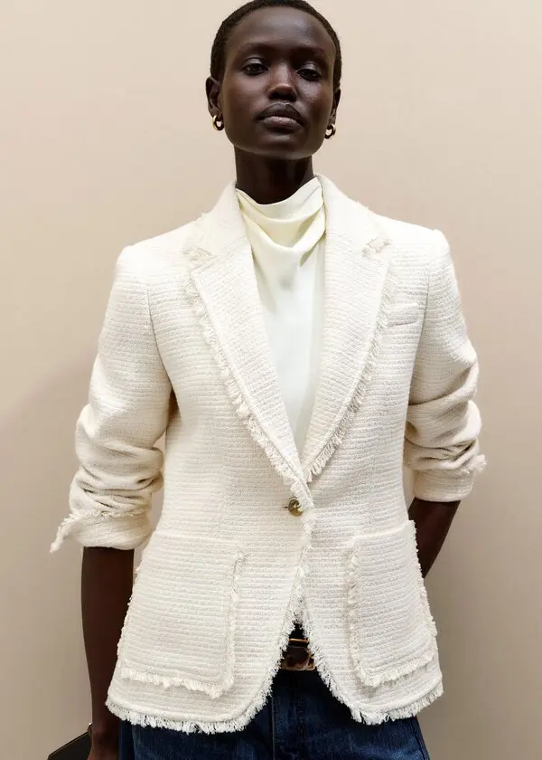 ME+EM Textured Frayed Cardigan Blazer