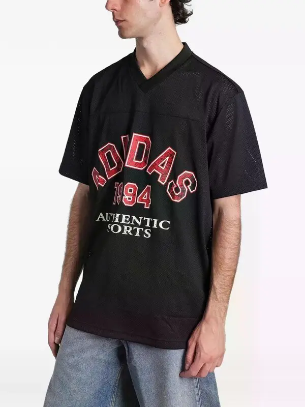 Adidas Logo Print Mesh V-neck T-shirt