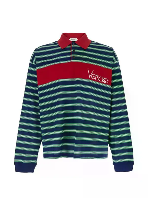 Versace Logo-detail Striped Long-sleeve Polo Shirt
