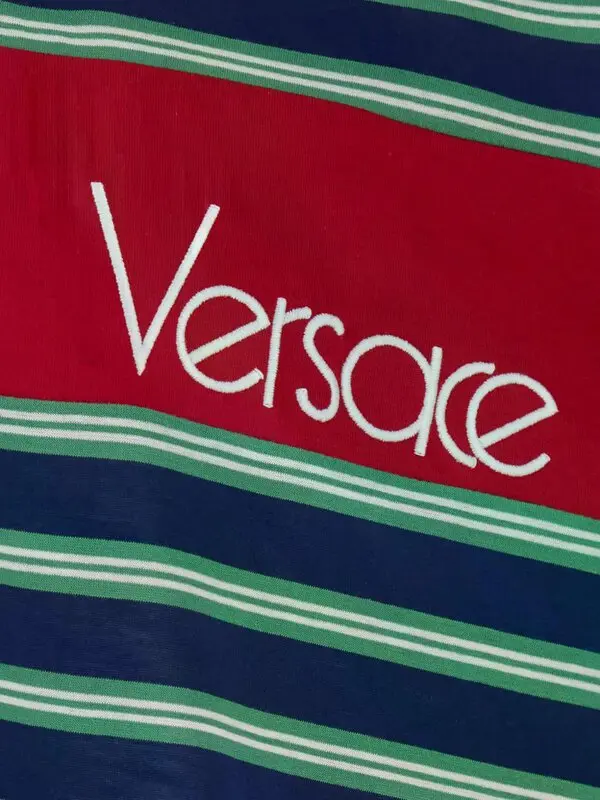 Versace Logo-detail Striped Long-sleeve Polo Shirt