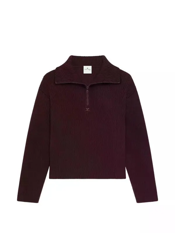 COURREGES Ribbed Knit Wool Quarter Zip Sweater