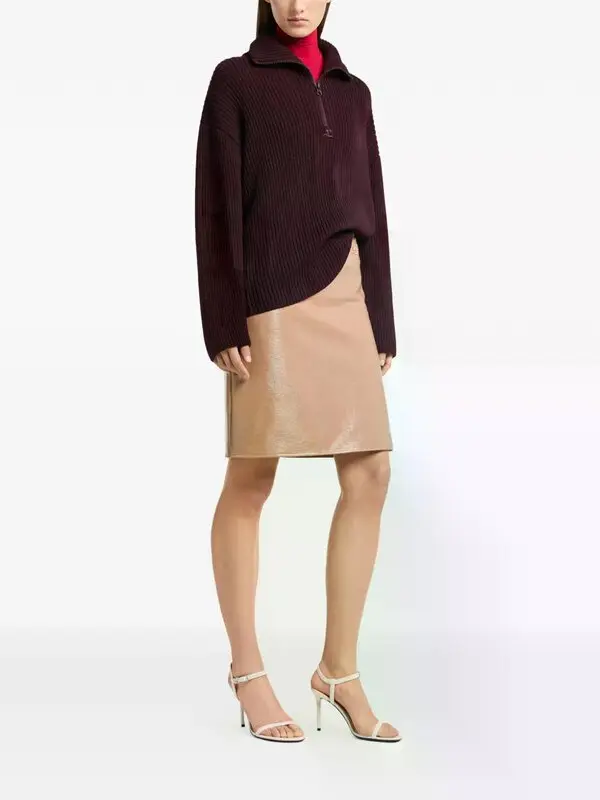 COURREGES Ribbed Knit Wool Quarter Zip Sweater