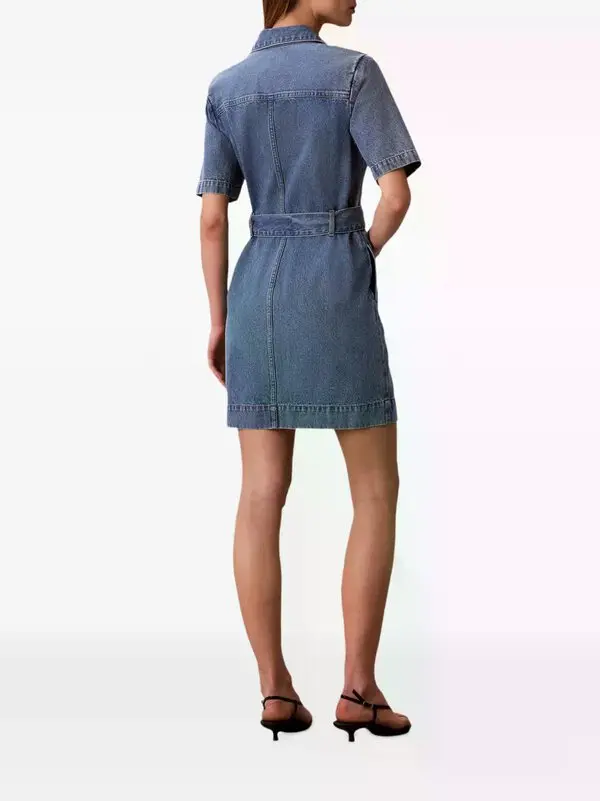 Calvin Klein Belted Zip-up Denim Mini Dress